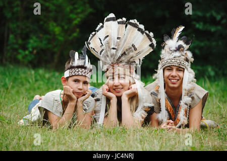 happy children playing native american Stock Photo - Alamy