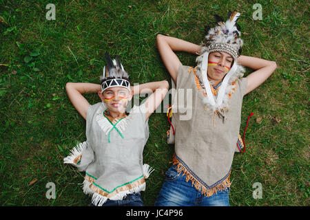 happy children playing native american Stock Photo - Alamy