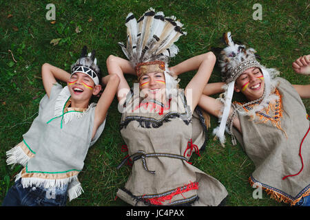 happy children playing native american Stock Photo - Alamy