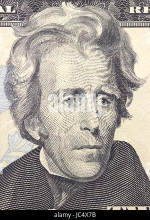 US president Andrew Jackson face on USA twenty dollar bill close up ...