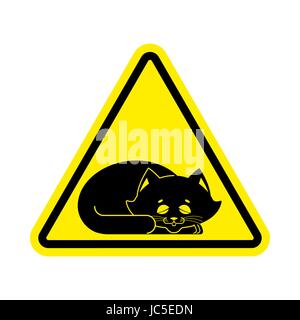 Warning sign attention cat. Hazard yellow signpet. head of Cat on red ...