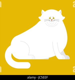 Fat white cat isolated. Thick pet. Cute animal Cartoon style vector ...