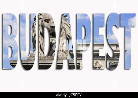 Word Budapest with famous sights on white background Stock Photo - Alamy