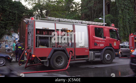Greek Fire Service tracks during fire. Hellenic Fire Brigade vehicles ...