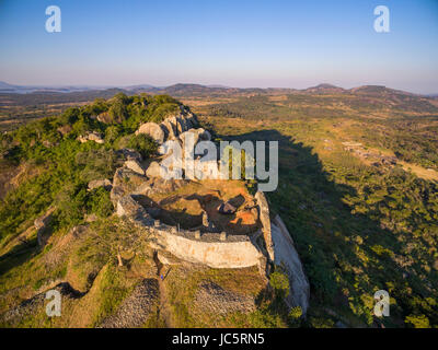 Great Zimbabwe ruins aerial view of the Great enclosure from the 11th ...