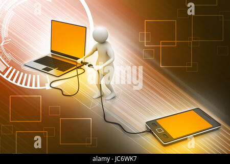 3d man connecting laptop and mobile Stock Photo - Alamy