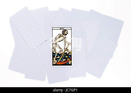 Tarot card death draw isolated on white background Stock Photo - Alamy