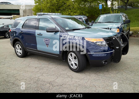 Boston police suv interceptor patrol car blocking traffic intersection ...