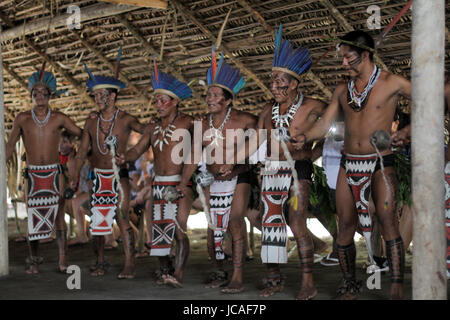 MANAUS, 10.06.2017: Members of the Tuyuka tribe dance on his village in ...