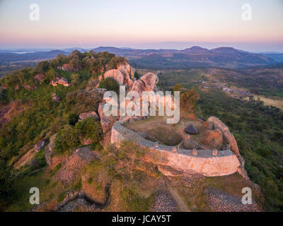 Great Zimbabwe ruins aerial view of the Great enclosure from the 11th ...