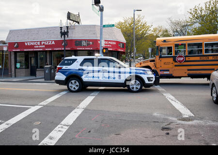 Boston police suv interceptor patrol car blocking traffic intersection ...