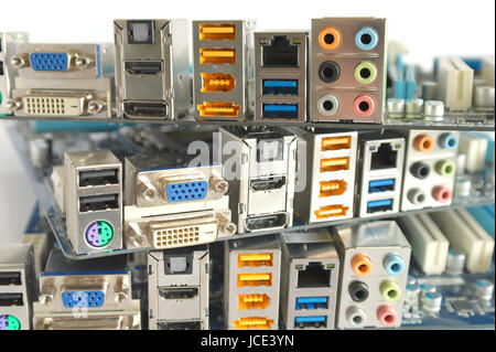 Interface plug-and-sockets of computer main board. Shallow DOF Stock ...