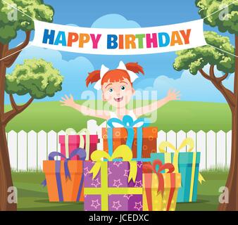 Happy birthday surprise party cartoon presents and sweets. Birthday ...