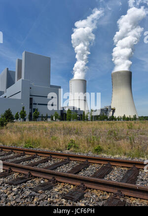 Cooling towers, LEAG power plant Jaenschwalde, Brandenburg, Germany ...