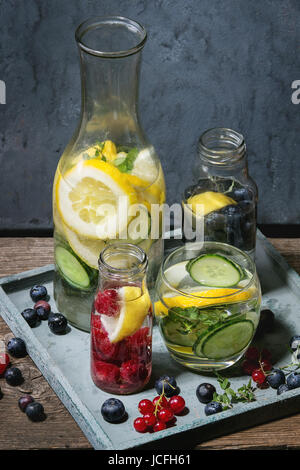 Infused water with fresh berries, raspberry, blueberry, blackberry ...