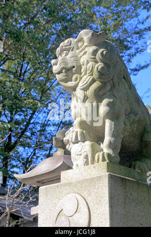 A Guardian Cat Komainu at Azusami-Tenjin-sha Shinto Shrine in Tachikawa ...