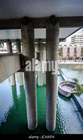 City of London Barbican water garden around homes in apartment blocks ...