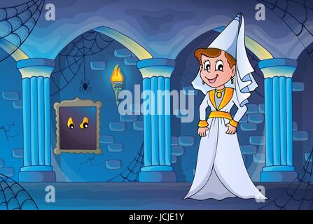 Medieval lady in haunted castle - picture illustration Stock Photo - Alamy