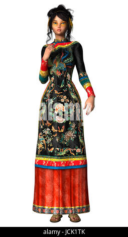 3D digital render of a beautiful princess of China isolated on white ...