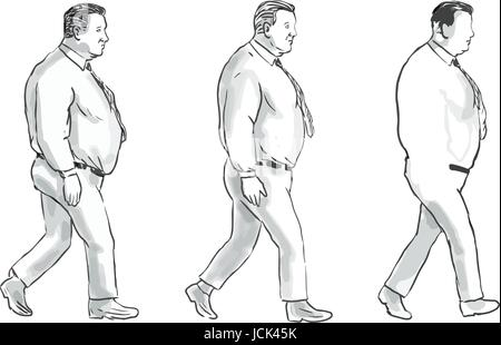 Fat man in side view silhouette icon. Obesity, overweight. Isolated ...