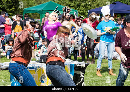 The women's team, Honey Pies, in the middle of a custard pie fight ...
