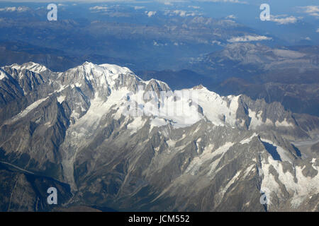 AERIAL VIEW. Mont Blanc summit (elevation: 4810m) and the Mont Blanc ...