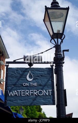On The Waterfront Restaurant Sign, Exeter Quay. Devon, UK. June, 2017 ...