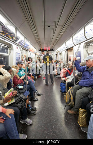 passengers on board carriage of new york subway c line train New York ...