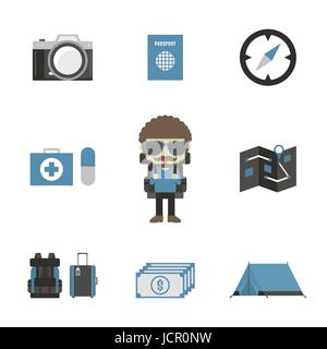 Backpackers set isolated on white background. Vector cartoon ...