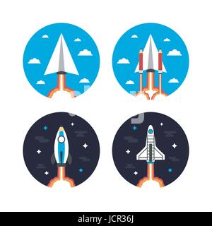 paper plane,paper rocket icon set,flat icon style,vector and ...