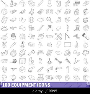 100 gym icons set. Outline illustration of 100 gym icons vector set isolated on white background ...