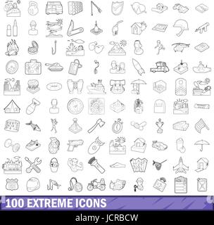 100 extreme icons set. Outline illustration of 100 extreme icons vector ...