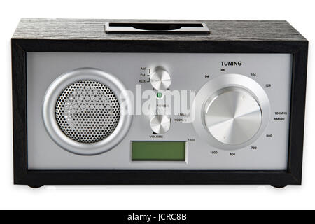 Retro radio silver chrome with antenna on white background. Vertical ...