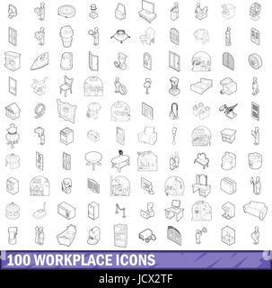 100 workspace icons set. Outline illustration of 100 workspace icons ...