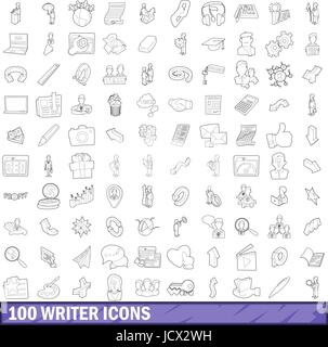100 writer icons set. Outline illustration of 100 writer icons vector ...