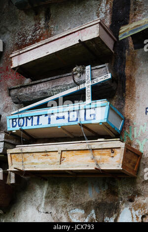 in philipphines the typical hanging cemetery in the mountain cliff ...