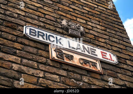 Bilingual Brick Lane E1 street sign, London, England, Uk Stock Photo ...