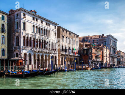 gondolas typical Venetian boats moored in the Giudecca canal in front ...