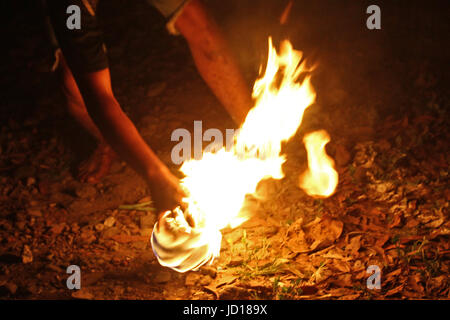 Surabaya, Indonesia. 17th June, 2017. Sepak bola api, or the fireball ...