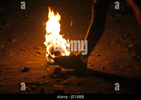 Surabaya, Indonesia. 17th June, 2017. Sepak bola api, or the fireball ...