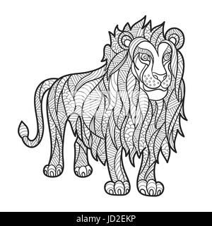 Lion isolated. Animal zentangle hand drawn illustration Stock Vector ...