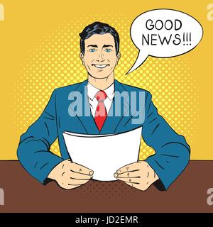 Male news anchor. Comic cartoon pop art retro vector illustration ...