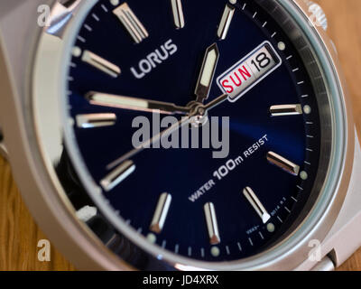 Men's Lorus analogue wristwatch, with deep blue face, day and date ...