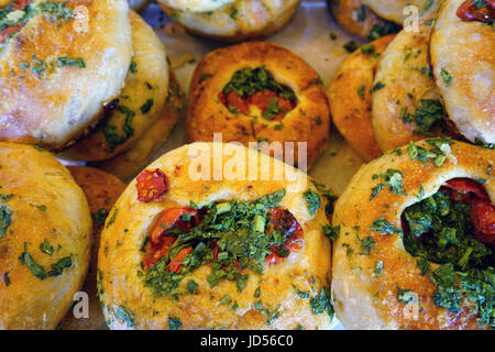 Round focaccia bread topped with vegetables Stock Photo - Alamy