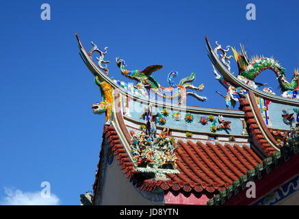 Chinese temple roof ridge decorated with mythological beasts Stock ...