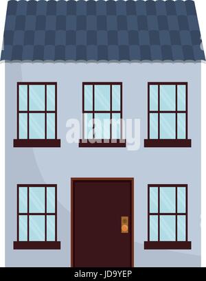 two floor house icon over white background, line style, vector ...