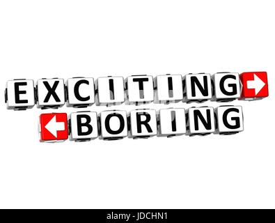 3D Exciting Boring Button Click Here Block Text over white background ...