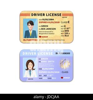 Car driver woman license identification card with photo and car key ...