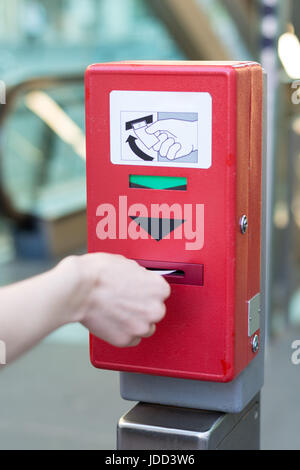 A blue bus ticket validation machine on an Austrian tram Vienna (Wien ...