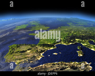 Iberian Peninsula and europe at night in the earth planet rotating from ...